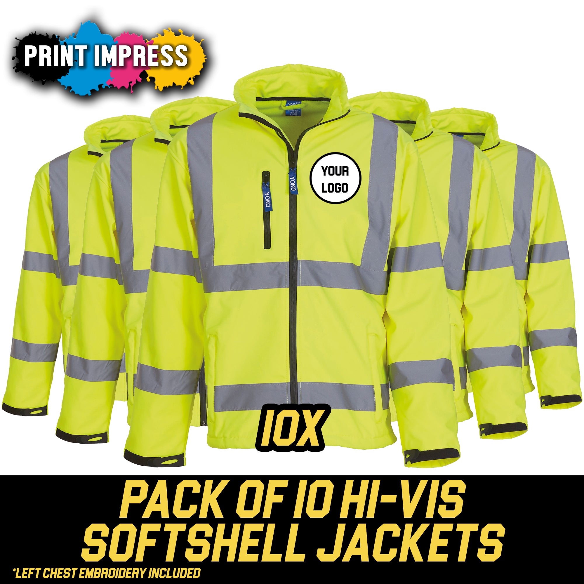 10 Hi-Vis Softshell Jackets | Workwear Bundles | Logo Embroidered