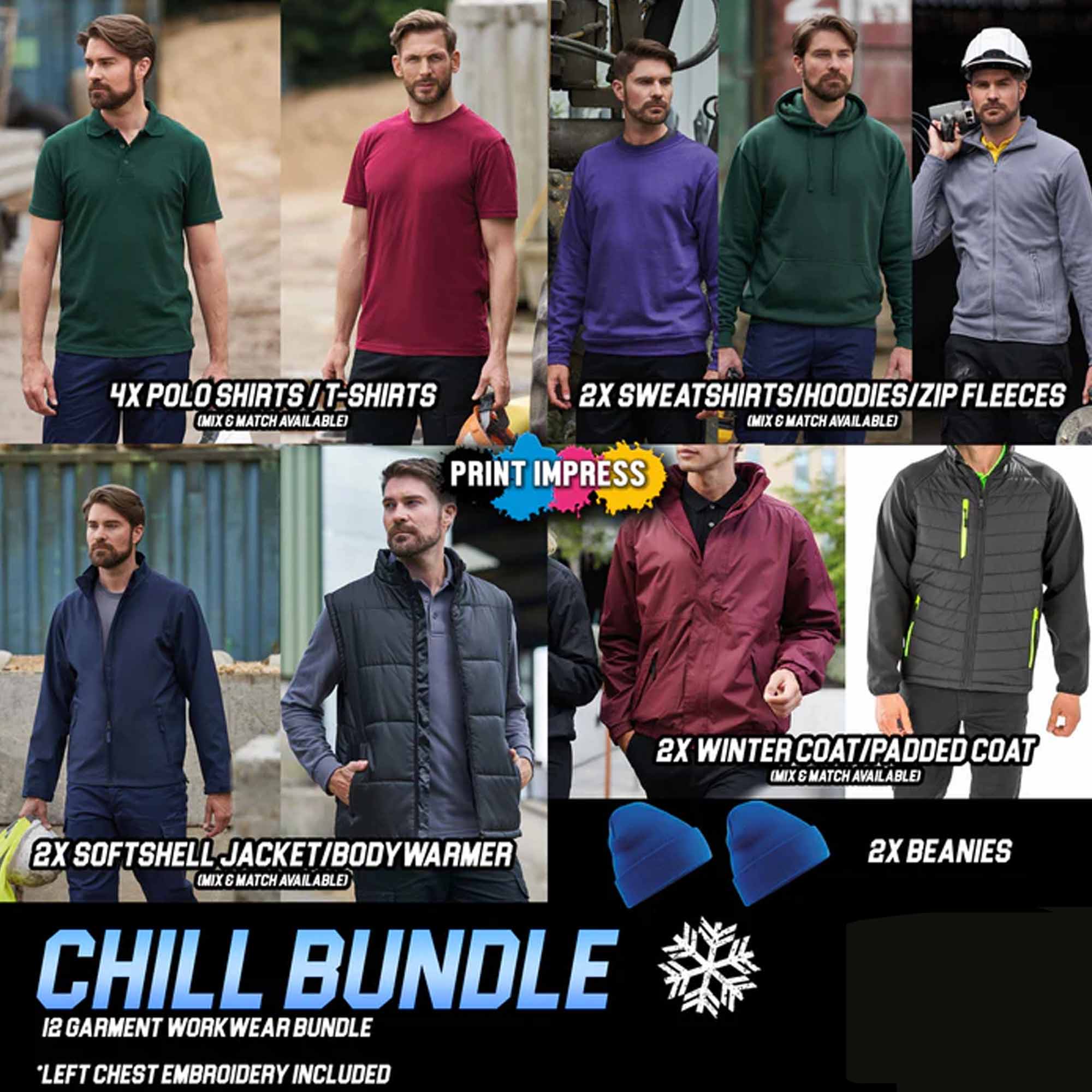 Chill Bundle, Winter Workwear Bundle, Logo Embroidery Included