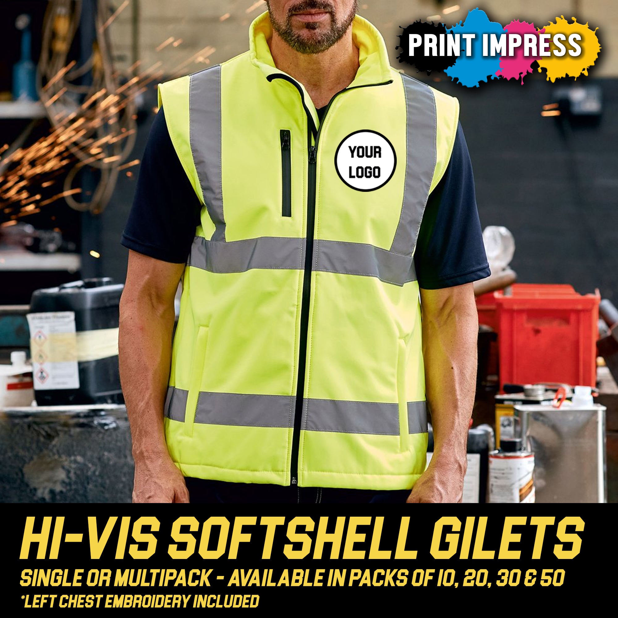 Hi-Vis Softshell Gilet | Single / Multipack | Logo Embroidery Included