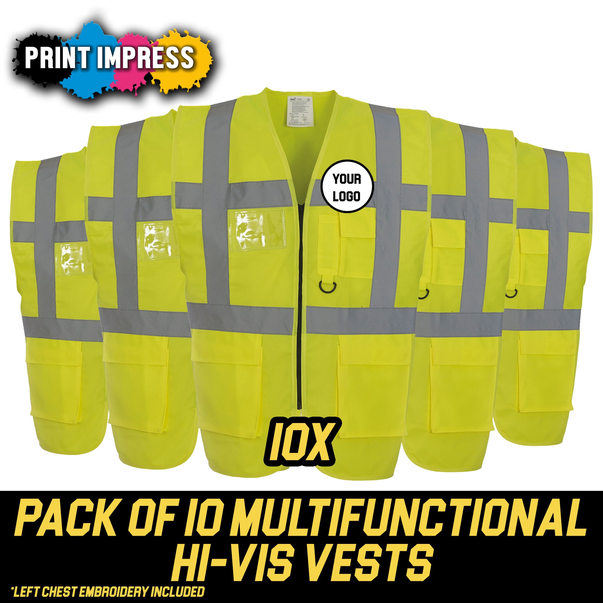 10 Multifunctional Hi-Vis Vests | Workwear Bundles | Logo Embroidery